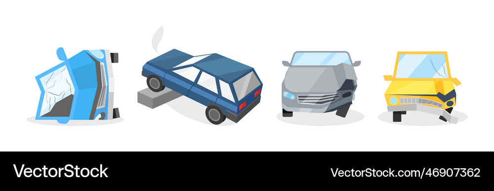Car crash and accident on road set Royalty Free Vector Image