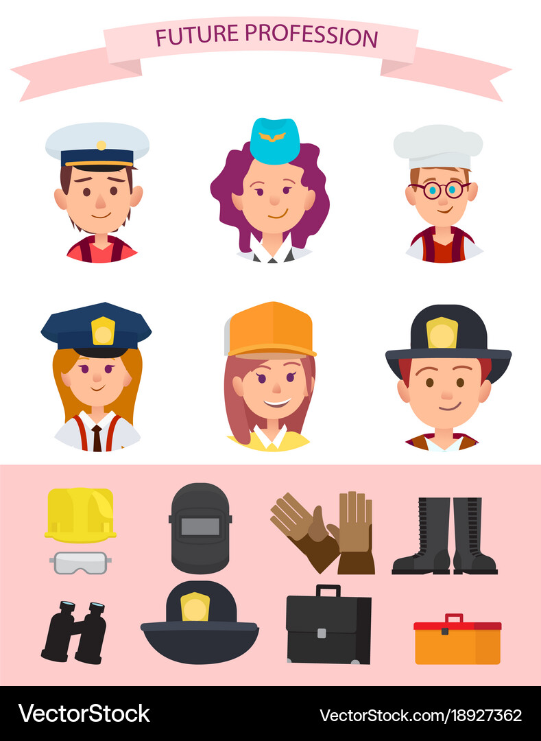Children in uniform and their future professions Vector Image