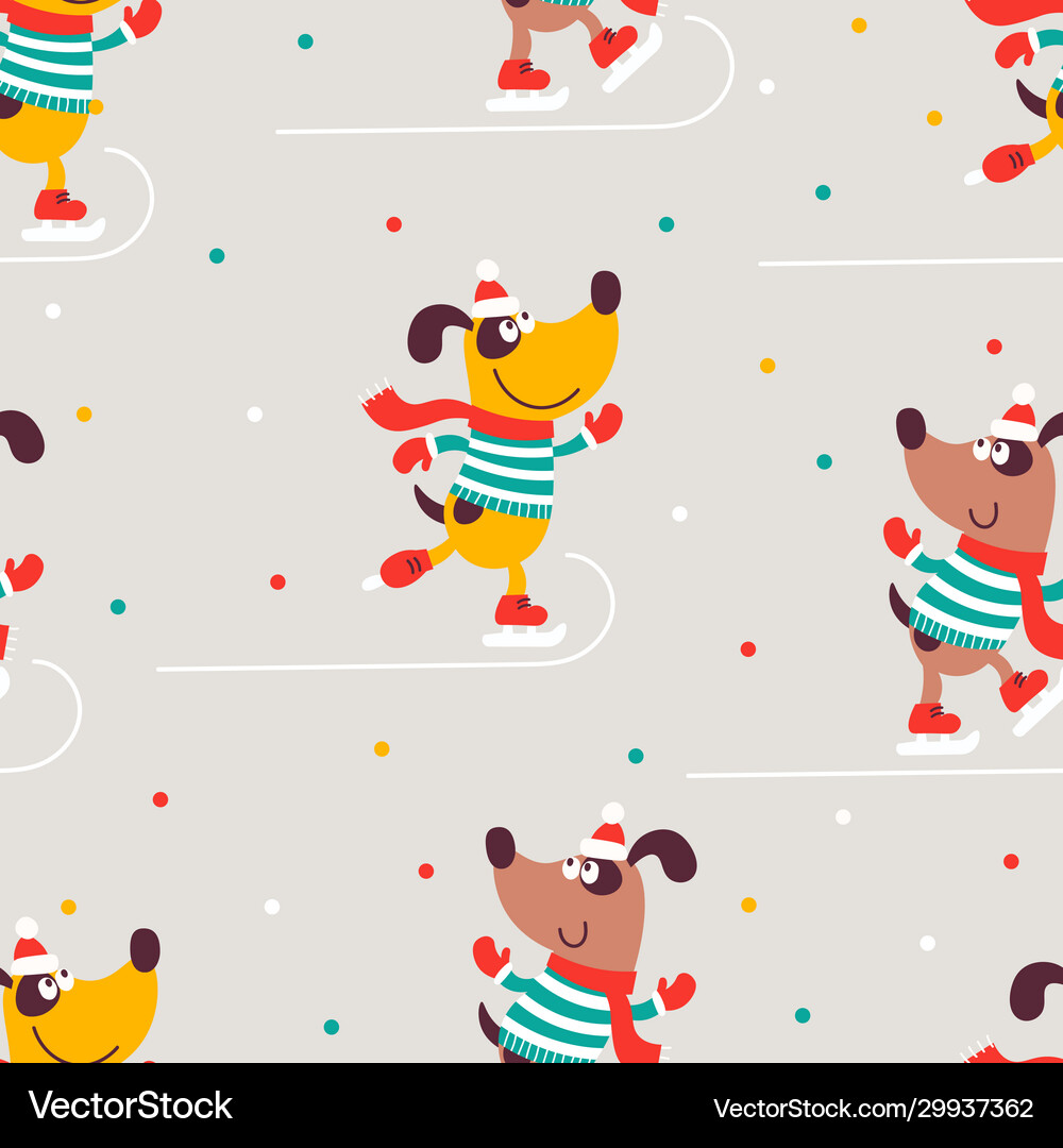 Christmas yellow and brown dog pattern set Vector Image