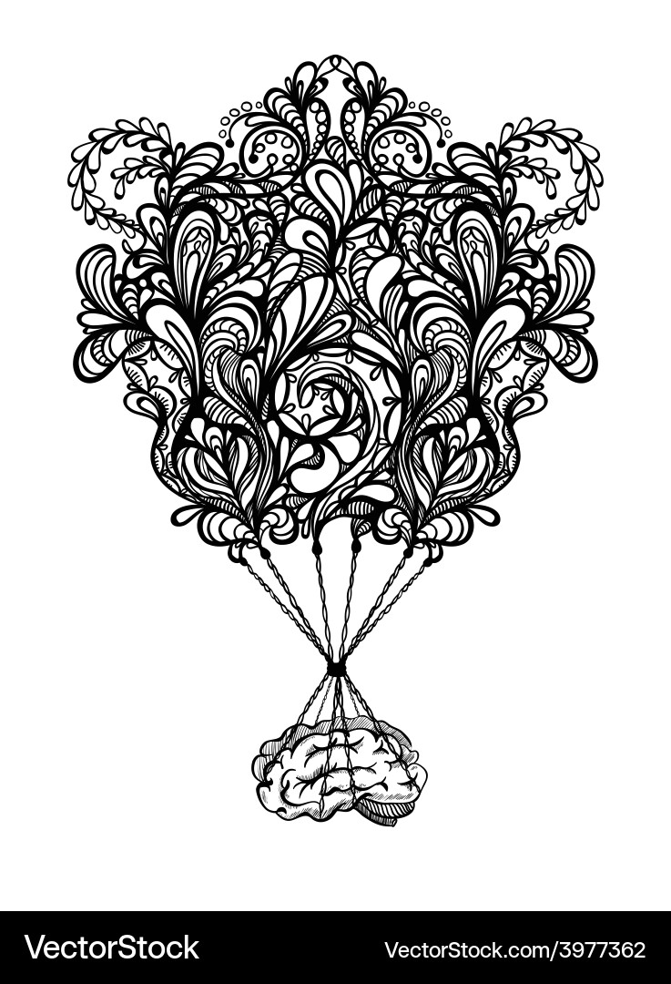 Creative concept of the human brain with zentangle