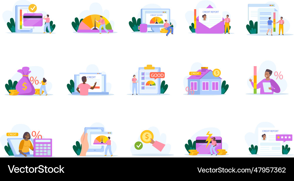 Credit score icons collection Royalty Free Vector Image