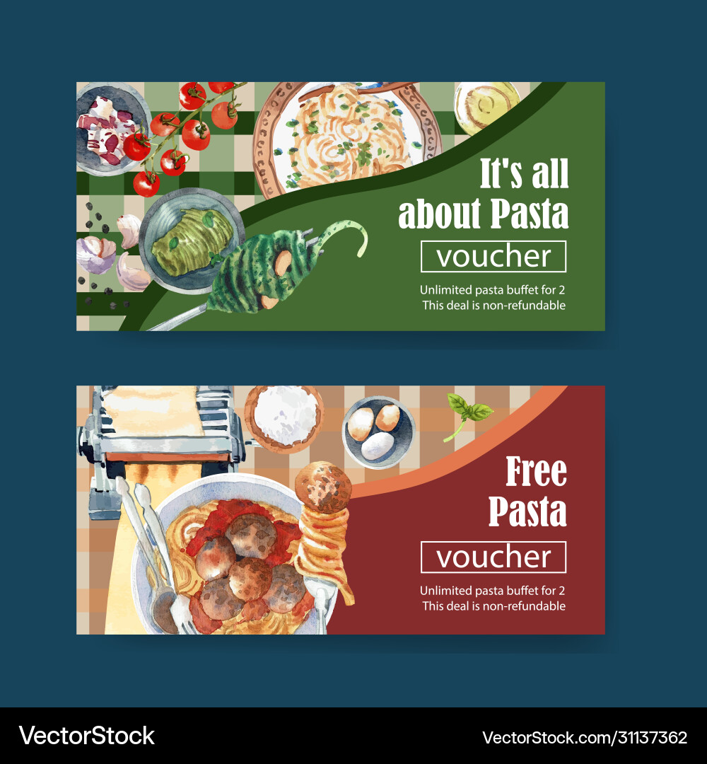 Pasta voucher design with meatball spaghetti Vector Image