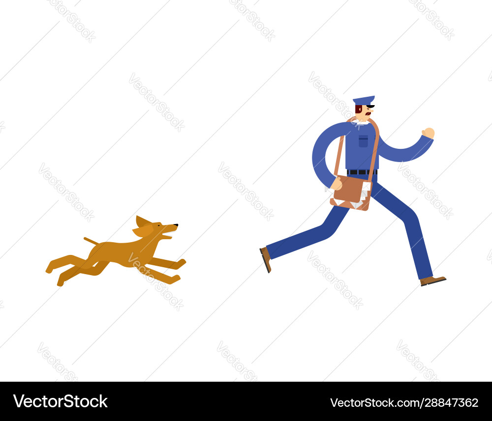 Postman run away from dog mailman running Vector Image