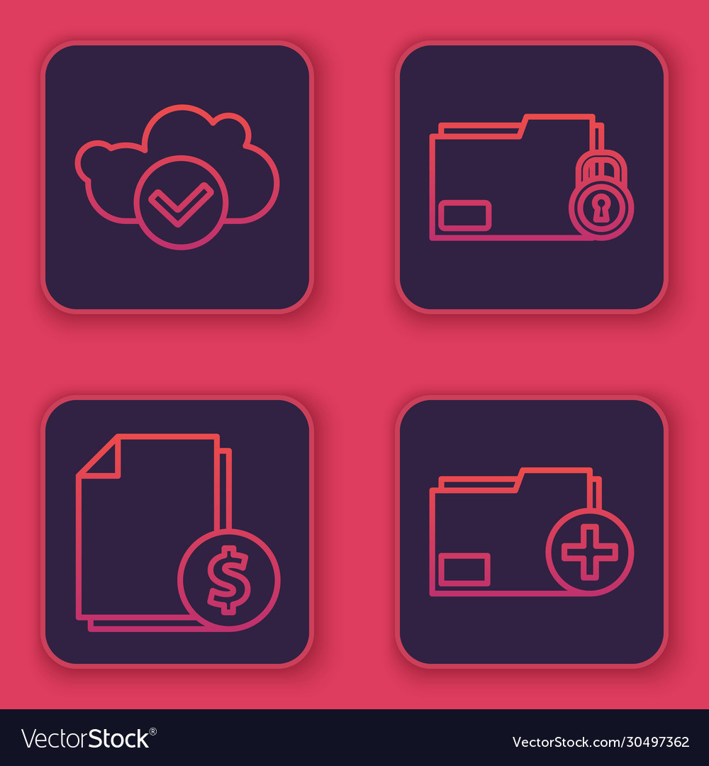 Set line cloud with check mark finance document Vector Image