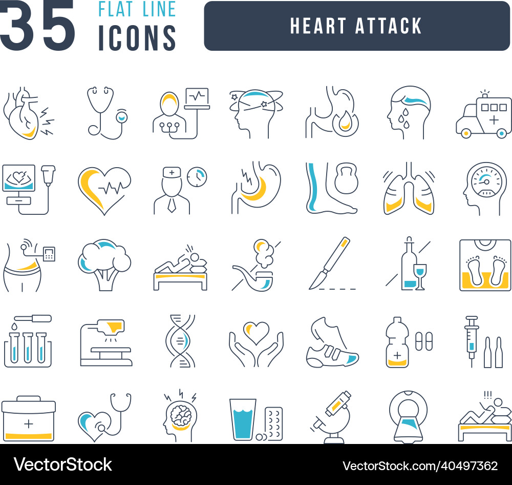 Set of linear icons heart attack Royalty Free Vector Image