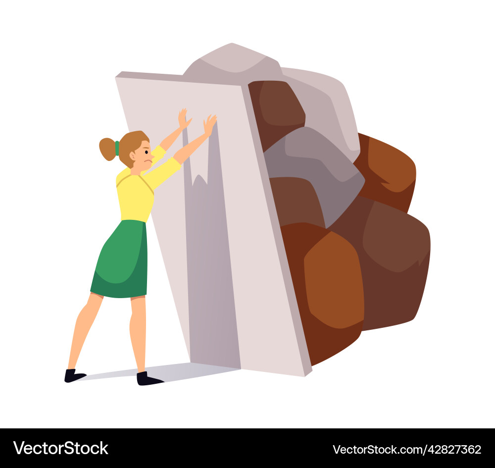 Woman keeps heavy boulders from falling flat Vector Image