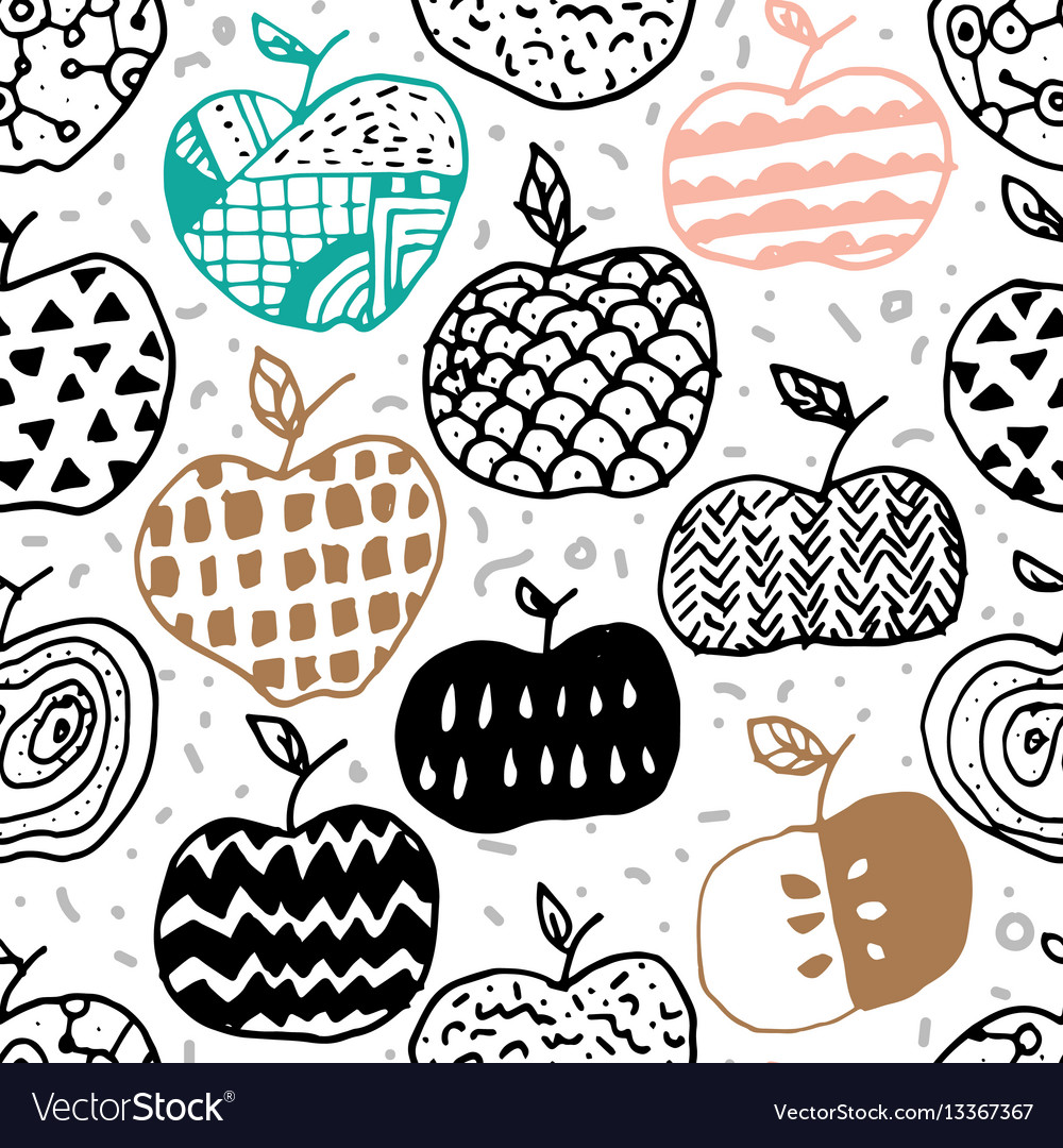 Apple doodle seamless pattern Royalty Free Vector Image