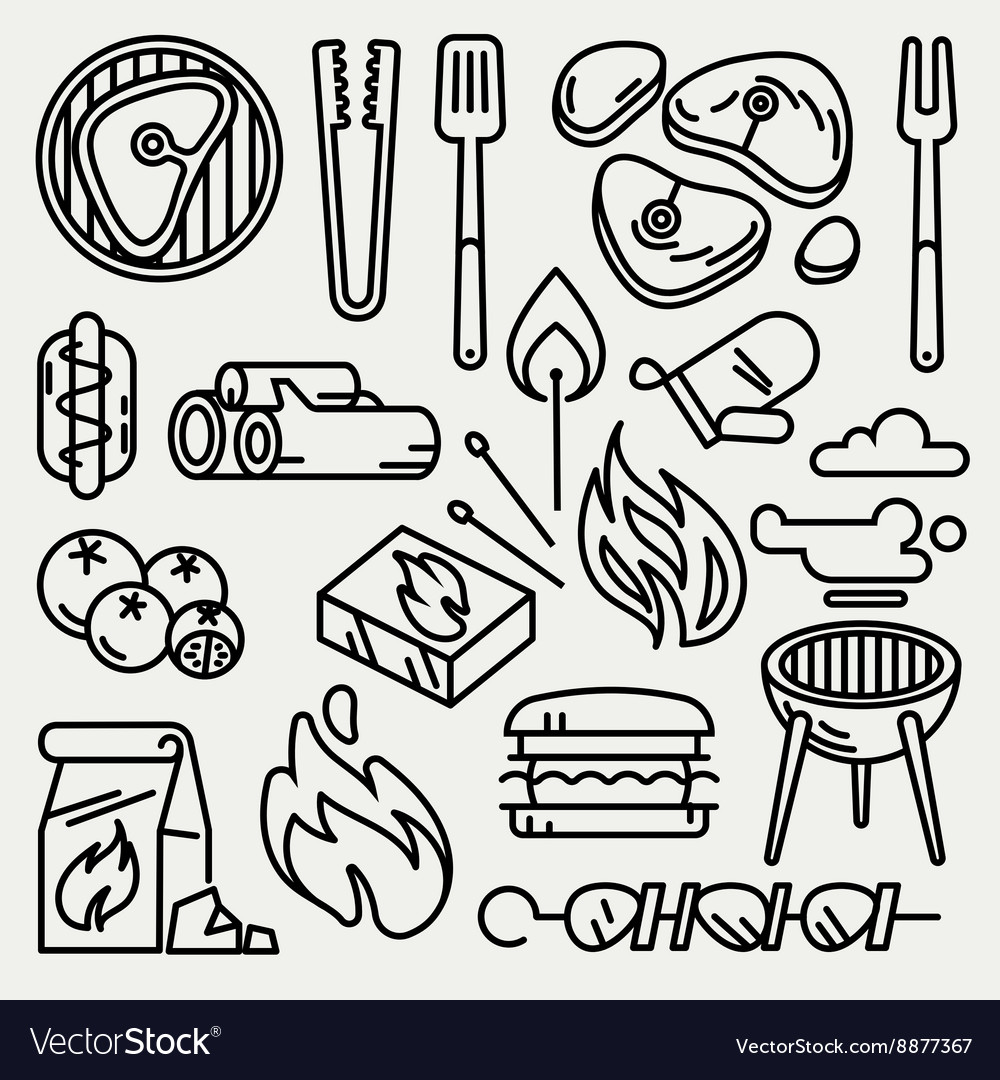 Barbecue and grill thin line icons Royalty Free Vector Image