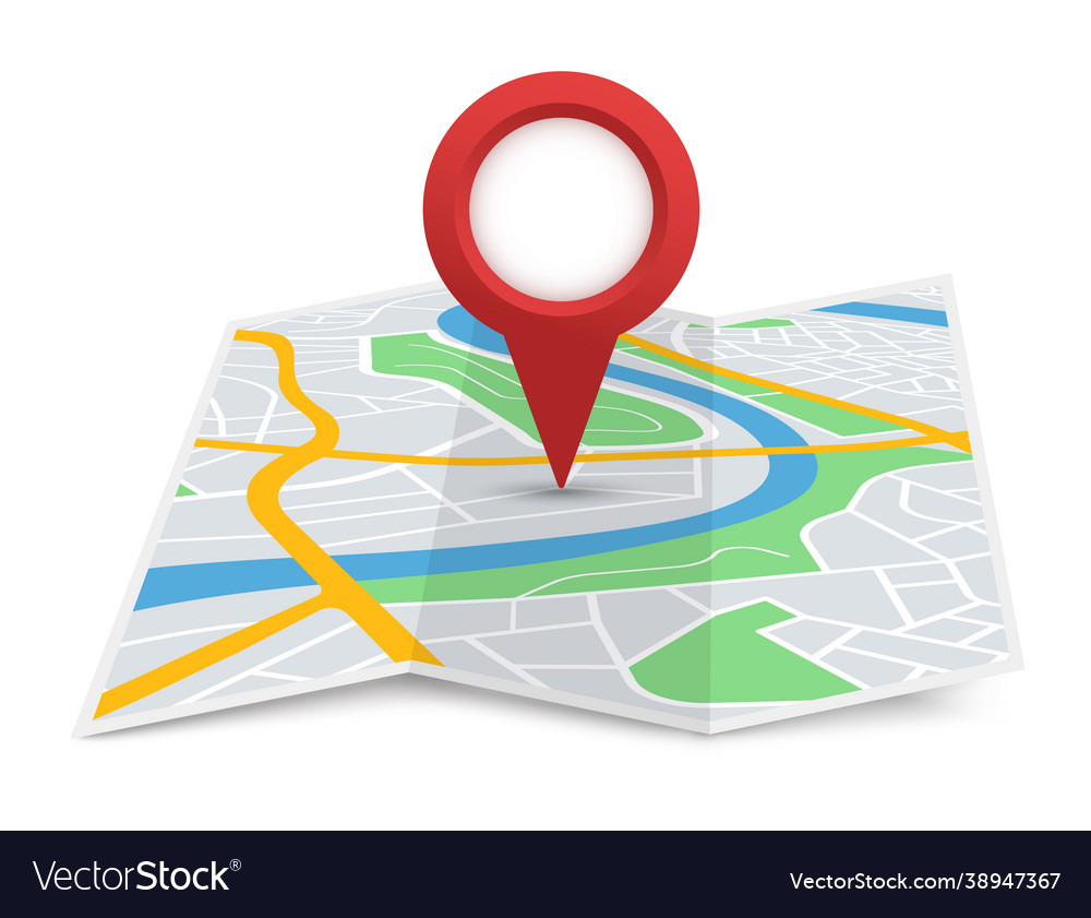 Folded city map with destination pointer gps Vector Image Folded city map with destination pointer gps Vector Image