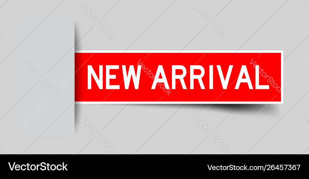 Label sticker red color in word new arrival Vector Image