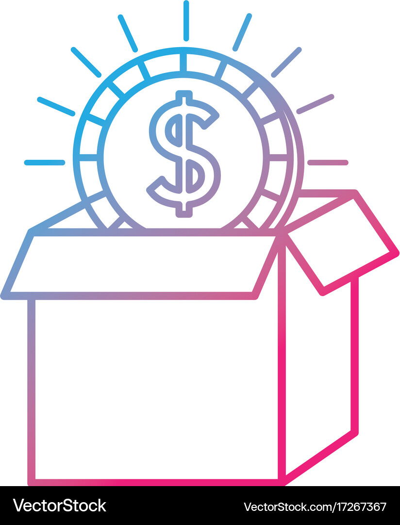 Line open box with coin cash money inside Vector Image