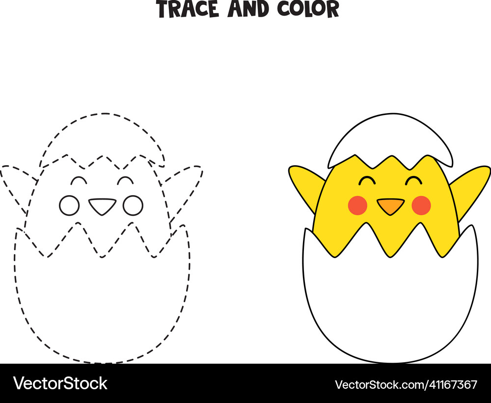Trace and color cute baby chicken from egg Vector Image