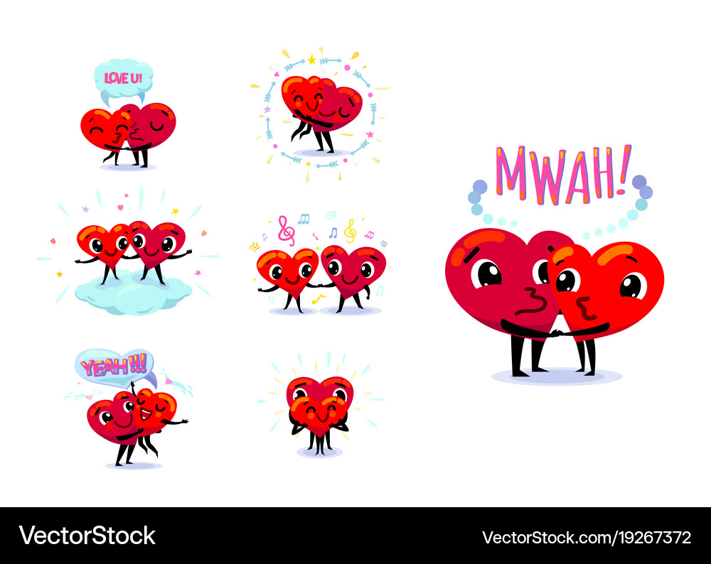 Love couple set scenes with two funny cute flat Vector Image