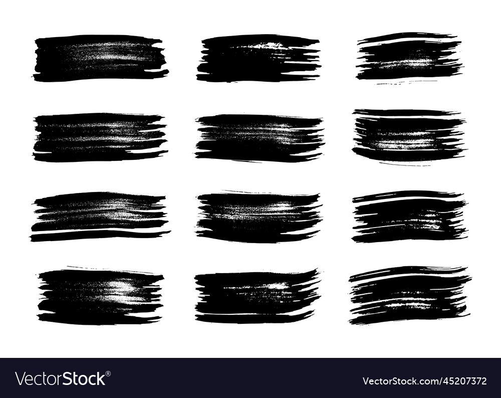 Set of black hand drawn brush strokes Royalty Free Vector