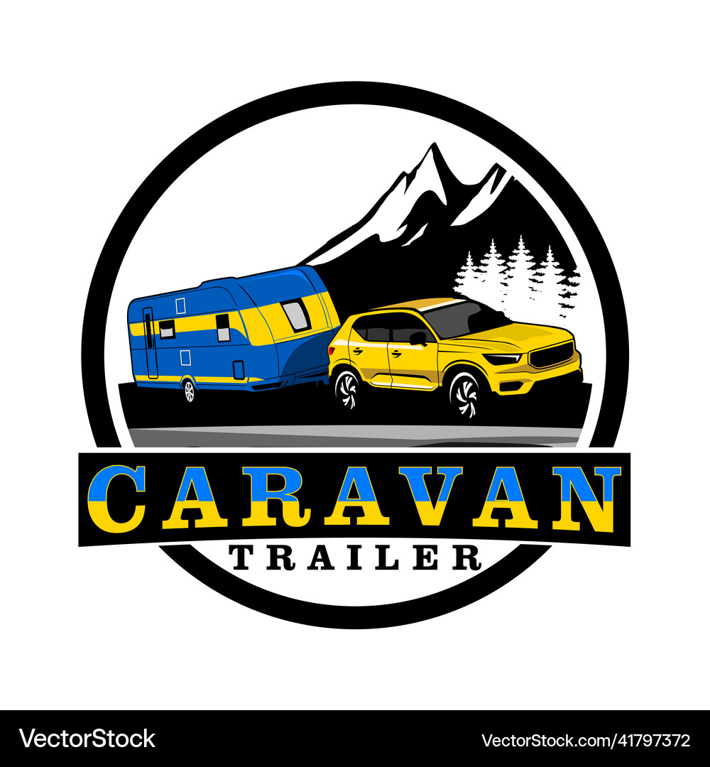 Truck and trailer caravan logo design Royalty Free Vector