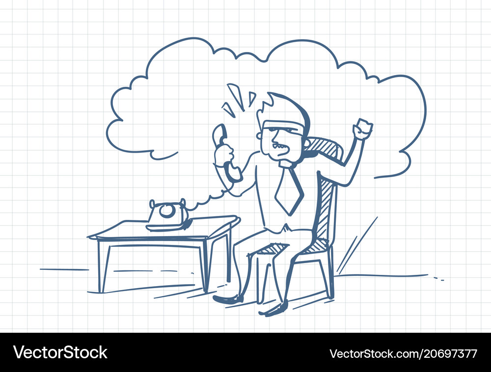 Angry business man talking on phone screaming sit Vector Image