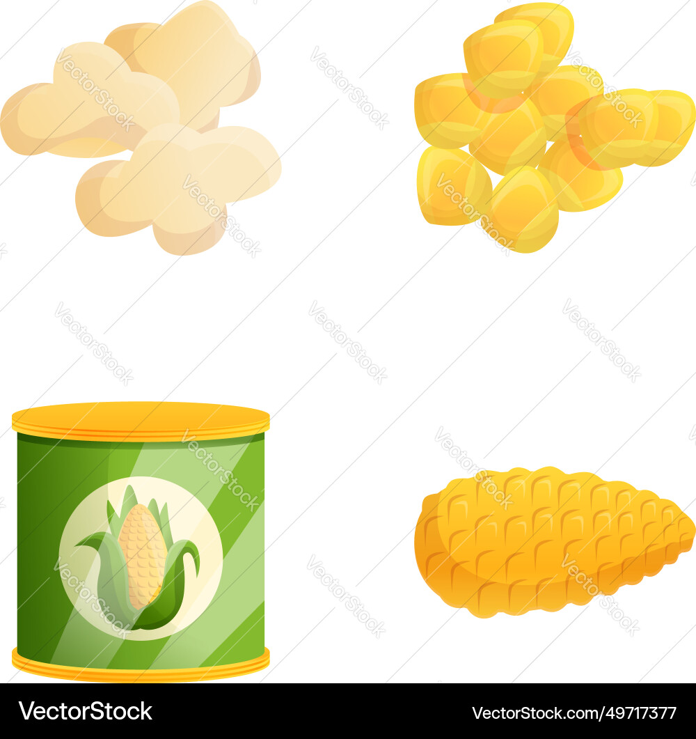 Canned corn icons set cartoon cob Royalty Free Vector Image