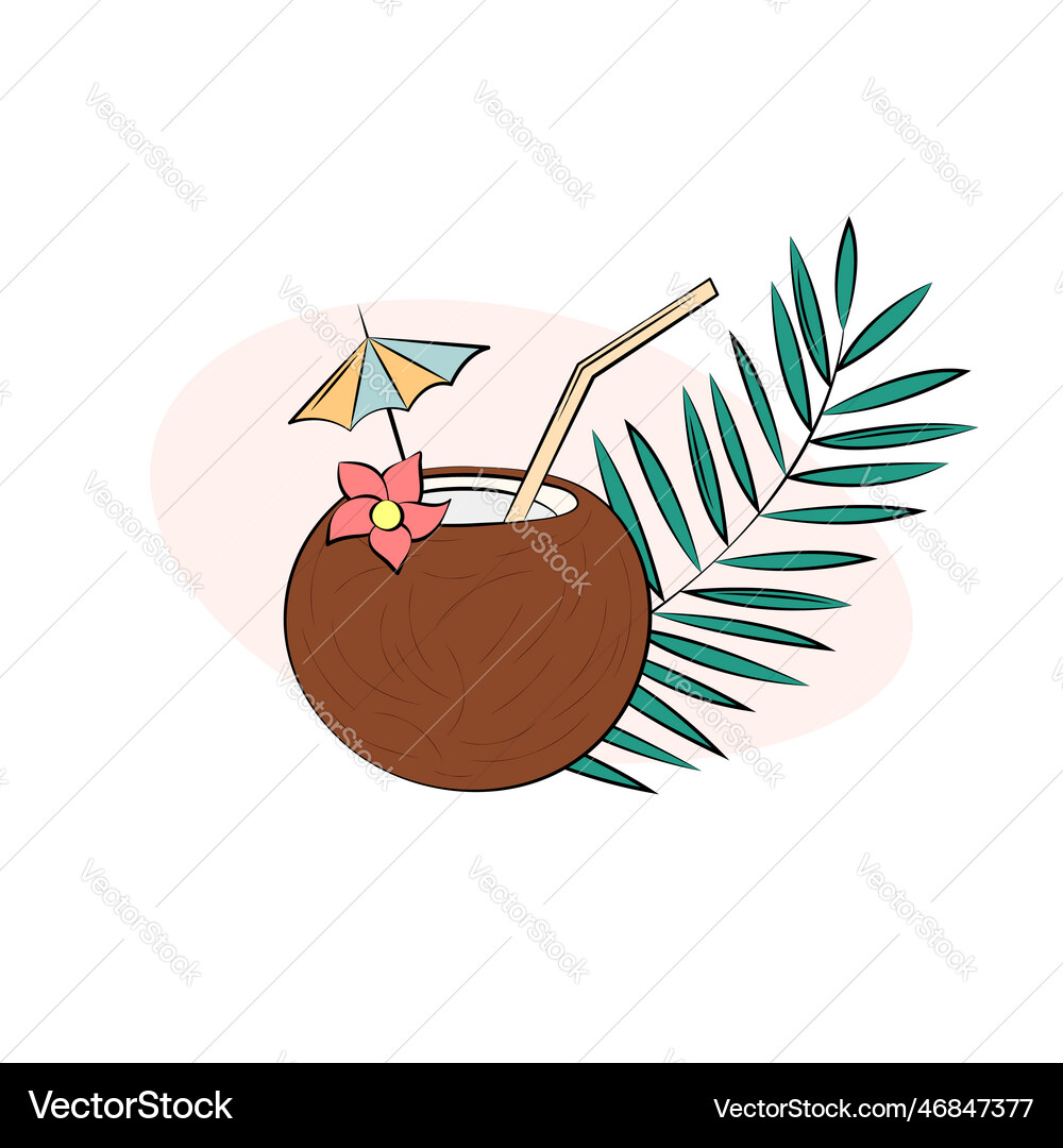 Coconut milk cocktail isolated cute summer Vector Image