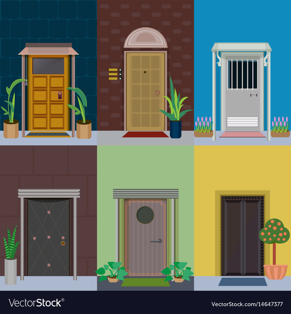 Flat building exterior elements set Royalty Free Vector