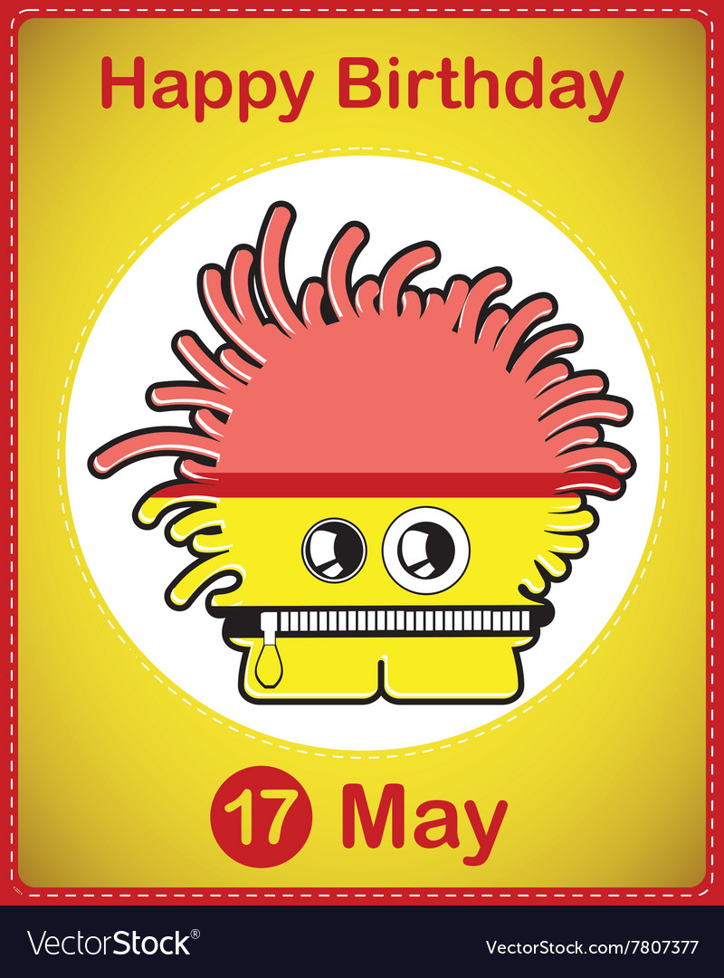 Happy birthday card with cute monster Royalty Free Vector