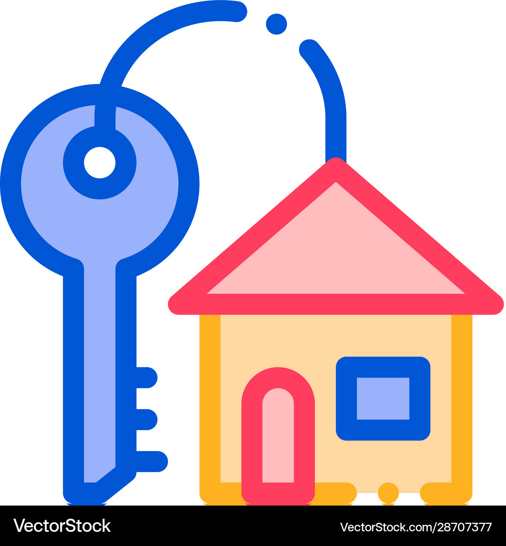 Key with keyfob in building form sign icon Vector Image