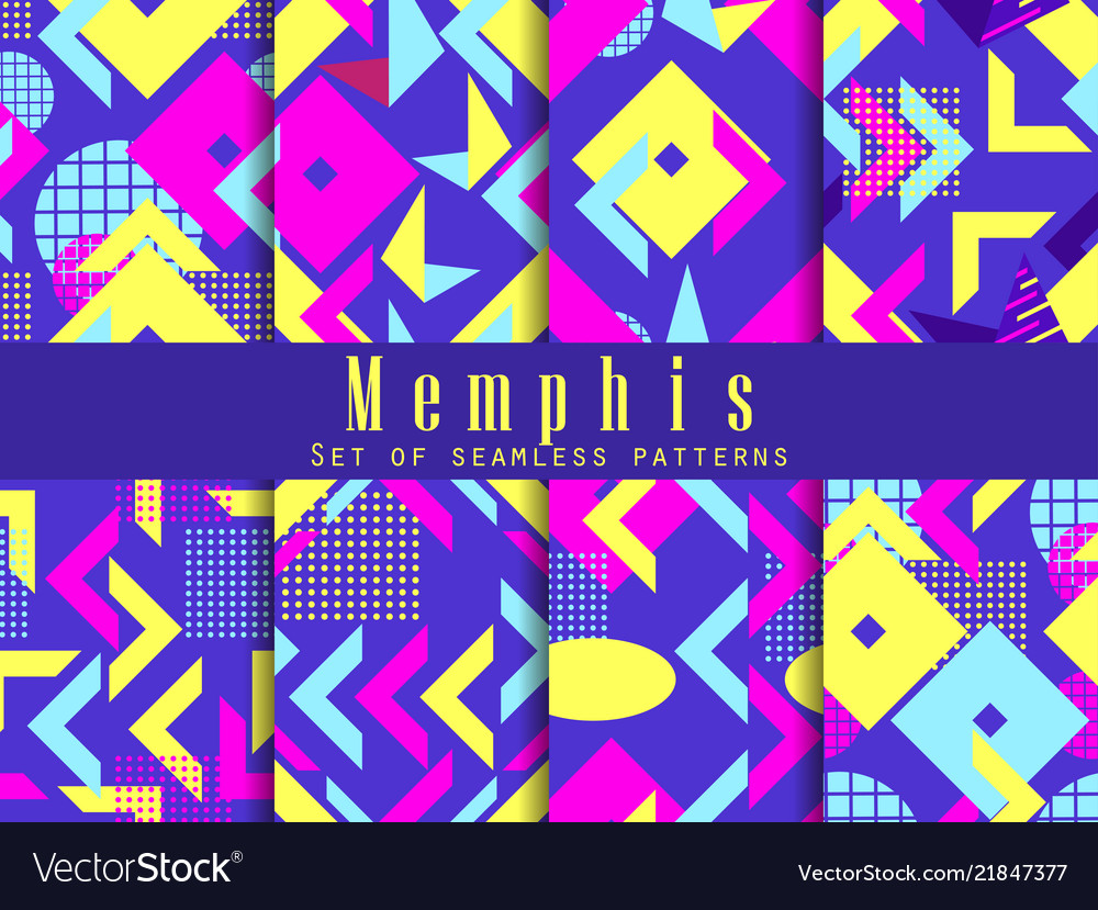 Memphis seamless pattern set geometric elements Vector Image