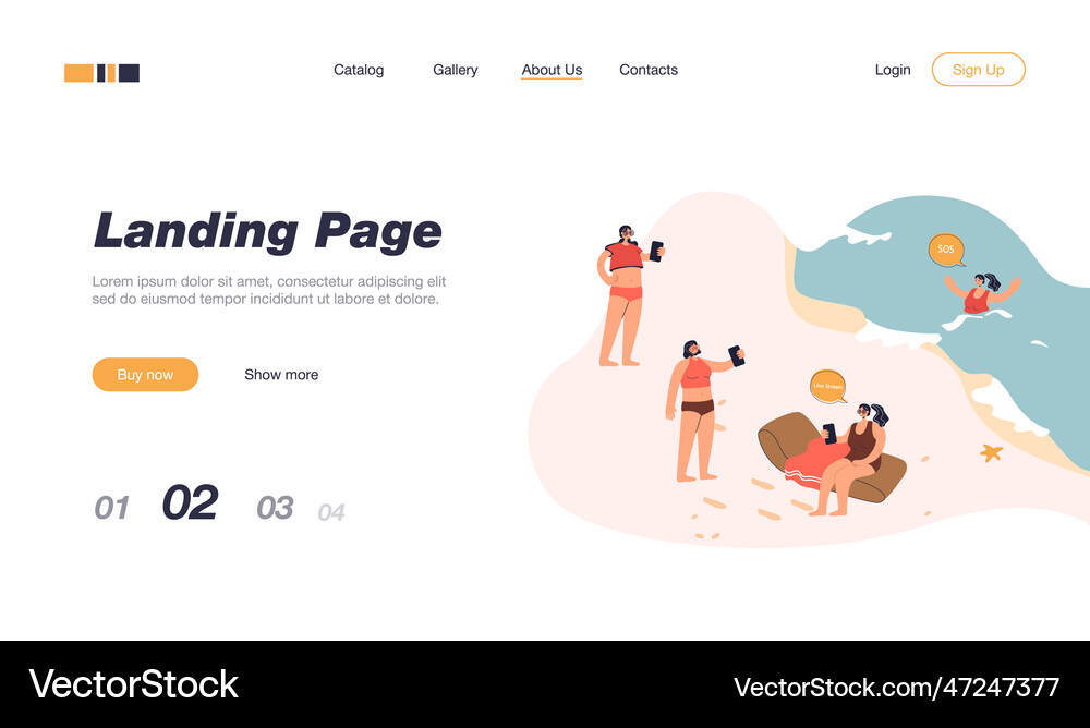 People on beach ignoring drowning woman Royalty Free Vector