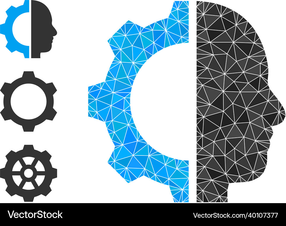 Polygonal cyborg gear icon and similar Royalty Free Vector