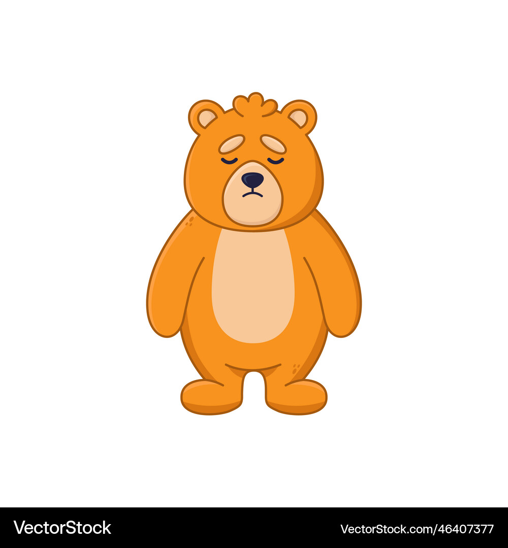 Sad orange bear cartoon character sticker Vector Image