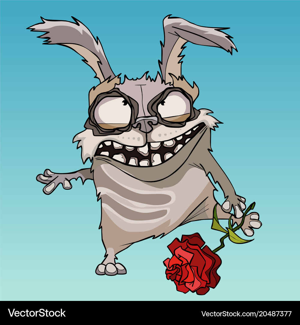 Scary Cartoon Rabbit with Red Rose Royalty Free Vector Image