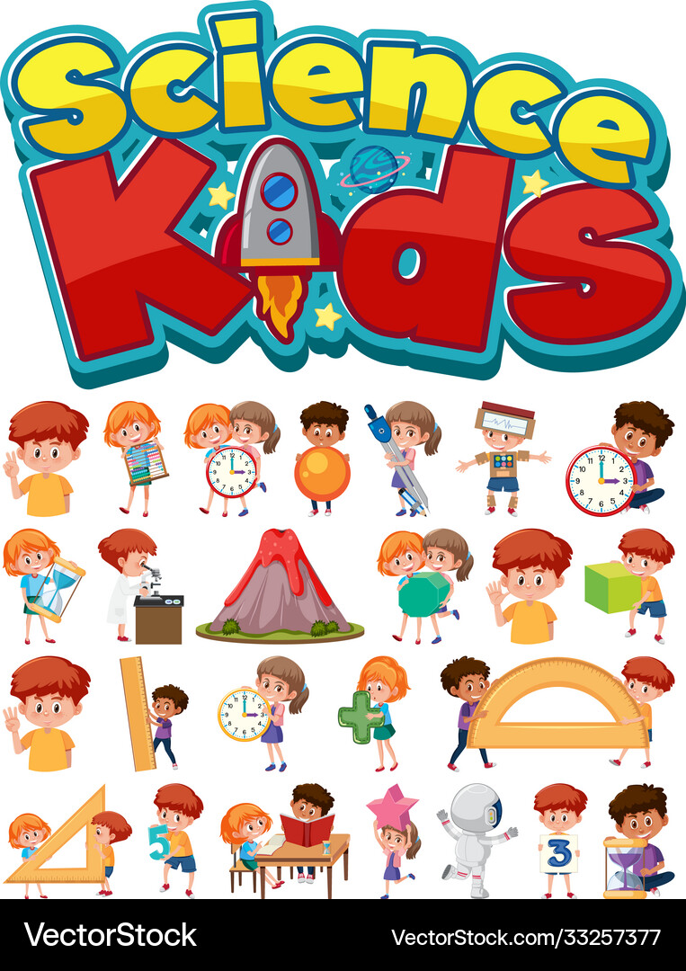 Science kids logo and set children Royalty Free Vector Image