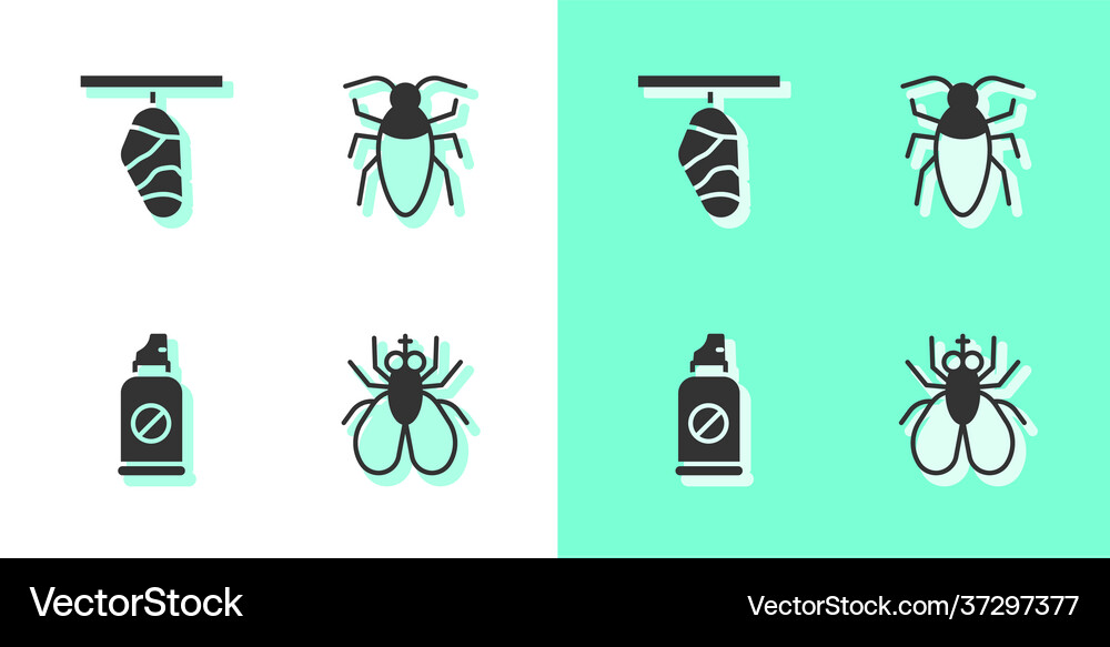 Set insect fly butterfly cocoon spray against Vector Image