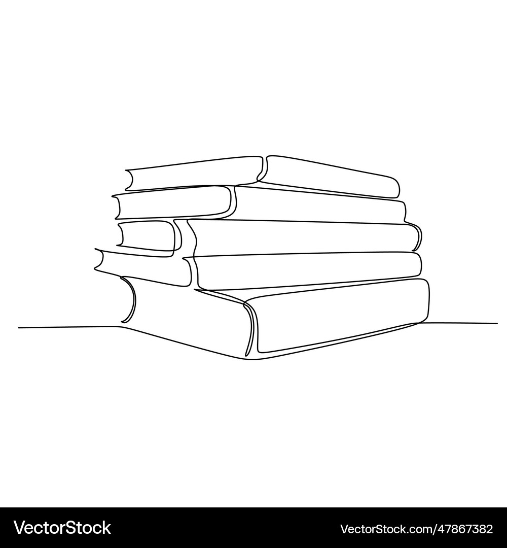 Continuous one line drawing of stack of books Vector Image