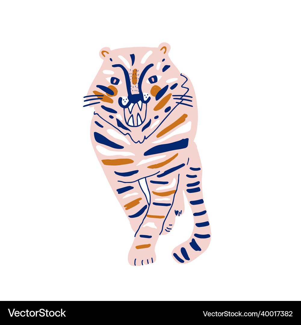 Creative pink gand drawn tiger isolated on white Vector Image