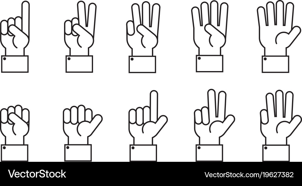 Hand with counting fingers line symbols Royalty Free Vector