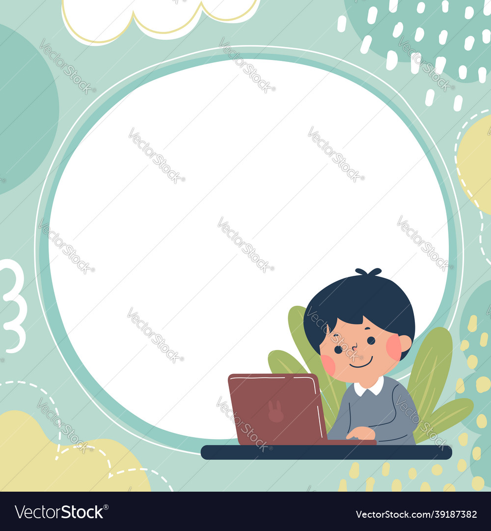 Happy little boy learning with his laptop Vector Image
