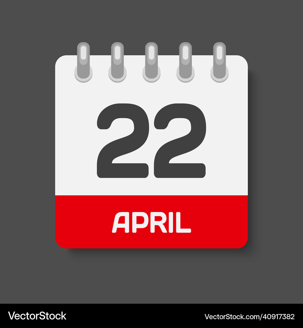 Icon day date 22 april template calendar page Vector Image