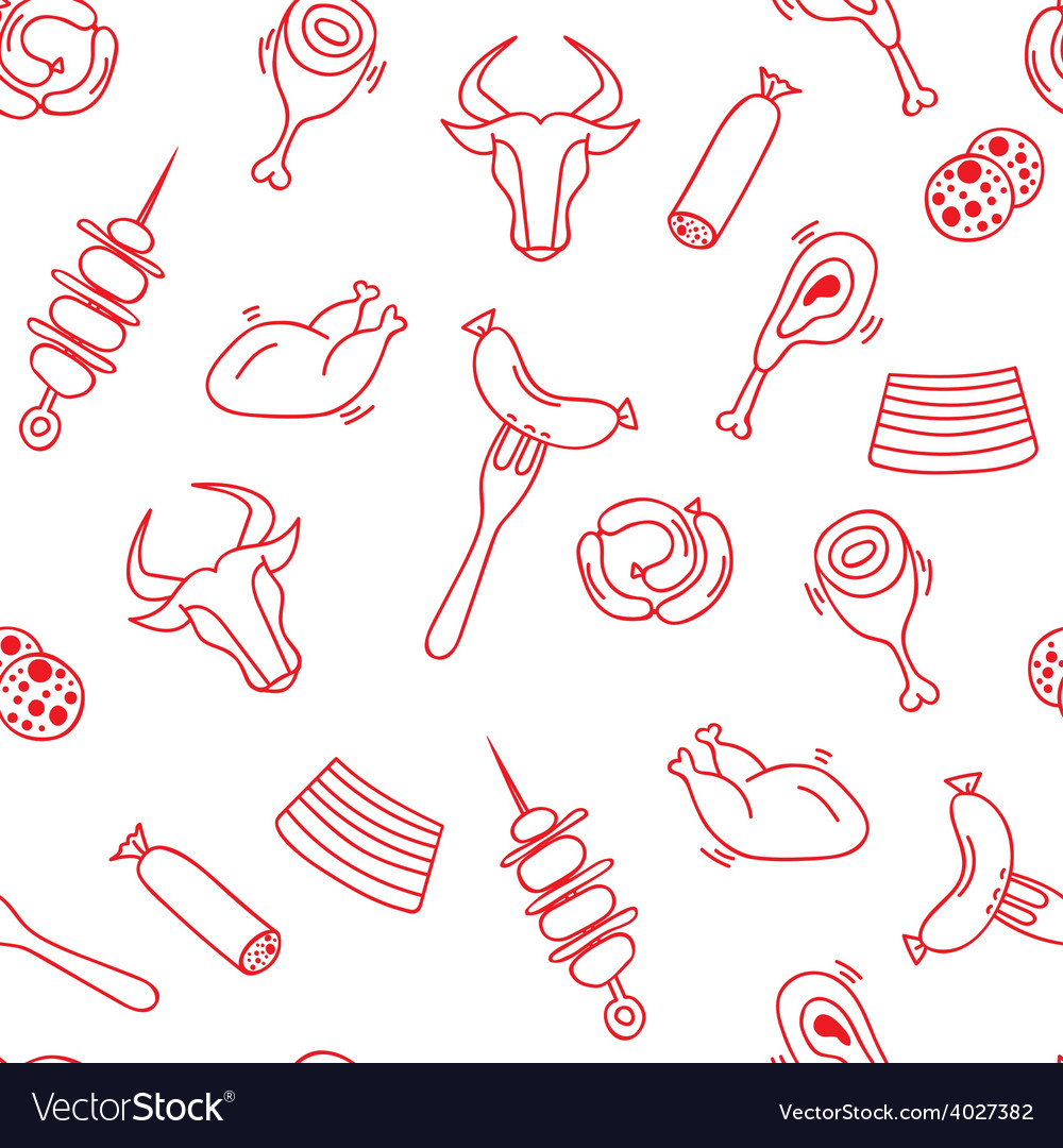 Meat Seamless Pattern With Eat Elements Sausage A Vector Image
