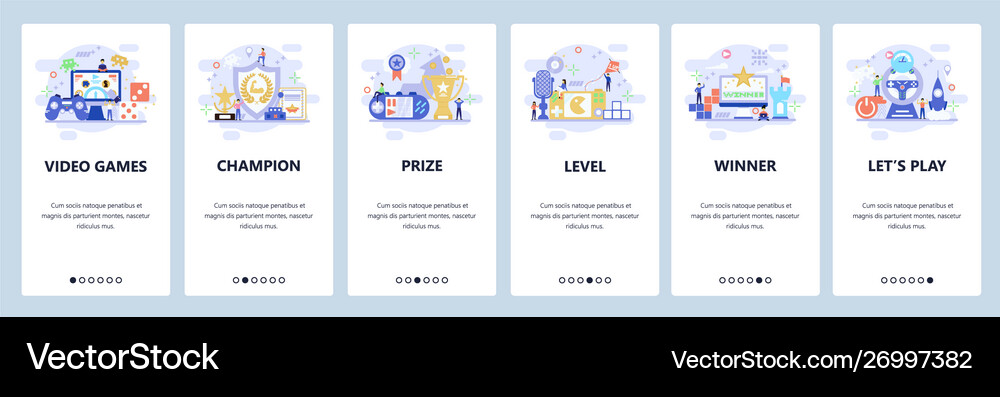 Mobile app onboarding screens video games cyber Vector Image