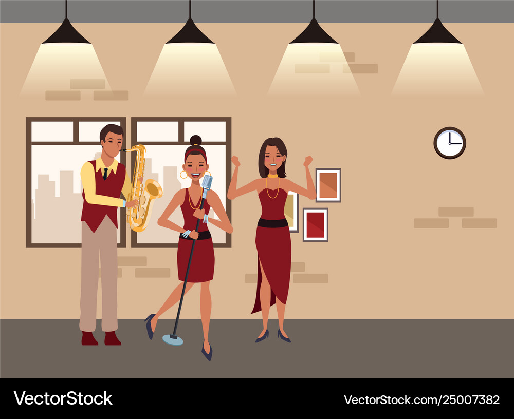 Musician playing saxophone singing and dancing Vector Image