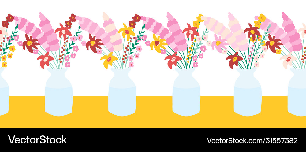 Seamless border flowers in vase repeating Vector Image