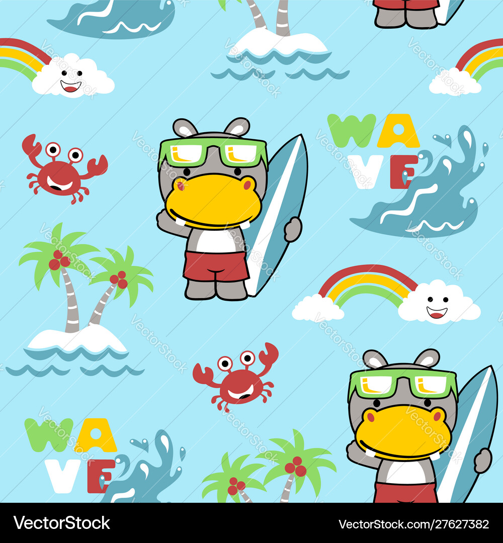 Seamless pattern hippo cartoon rainbow cloud Vector Image