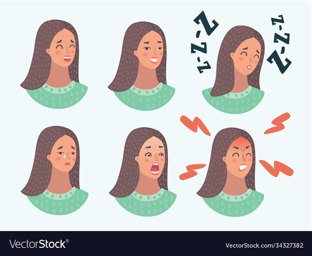 Set woman s emotions facial expression girl Vector Image