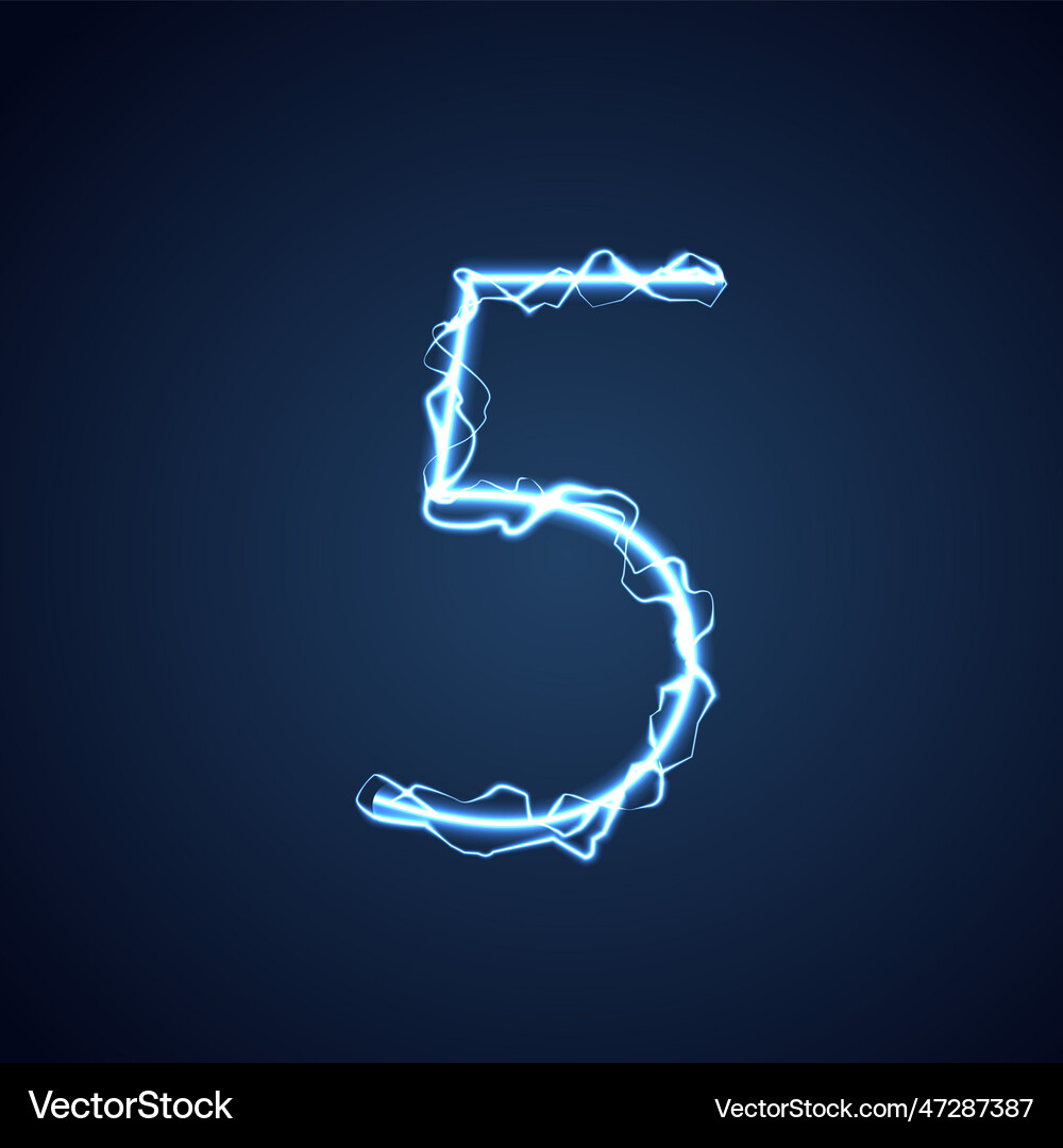 Blue lightning style letter or alphabet 5 Vector Image