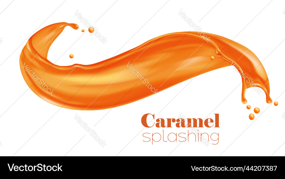 Caramel sauce syrup swirl wave splash with drops Vector Image