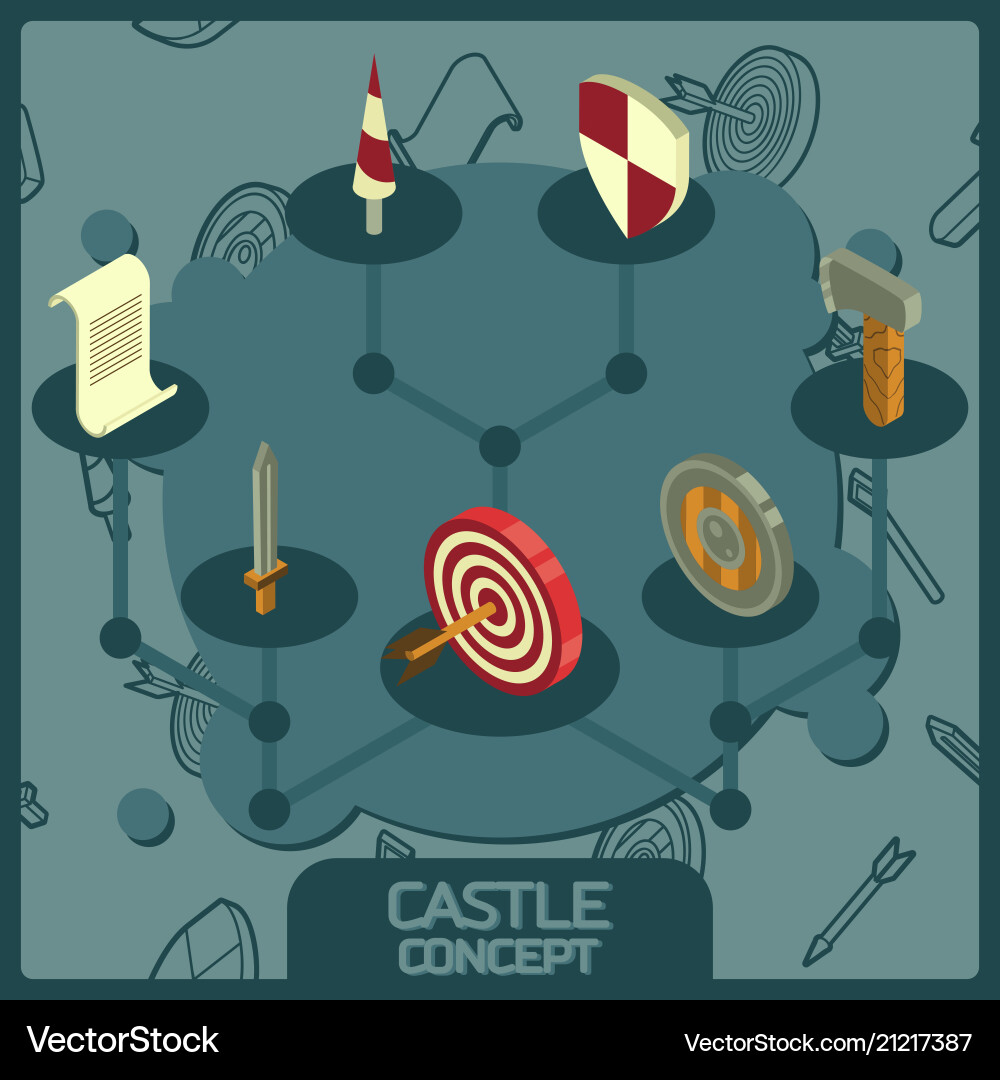 Castle color concept isometric icons Royalty Free Vector