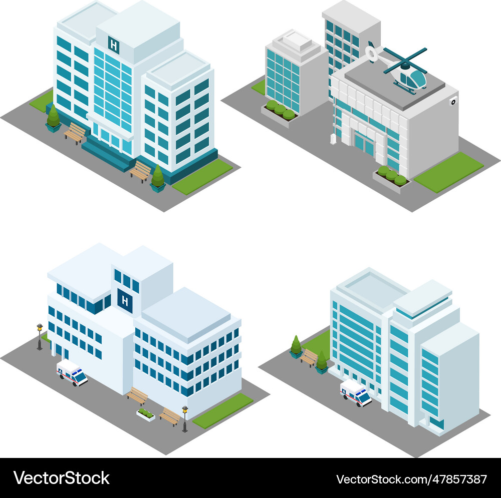 Hospital isometric icons set Royalty Free Vector Image