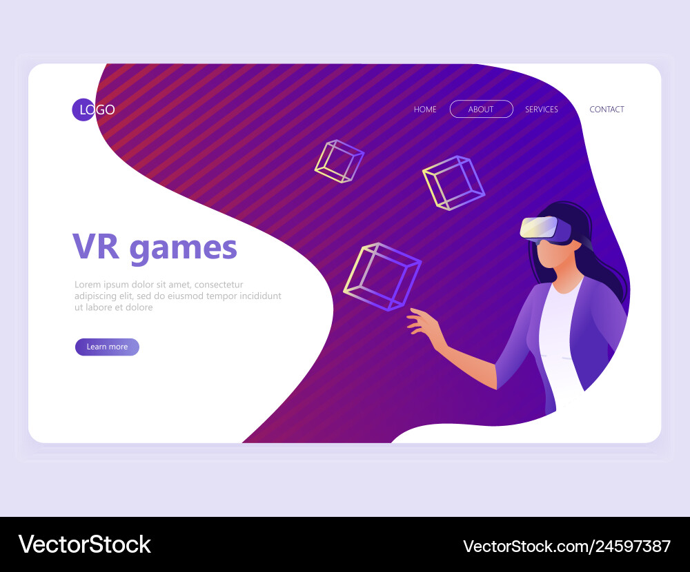 Landing page template vr gaming video Royalty Free Vector