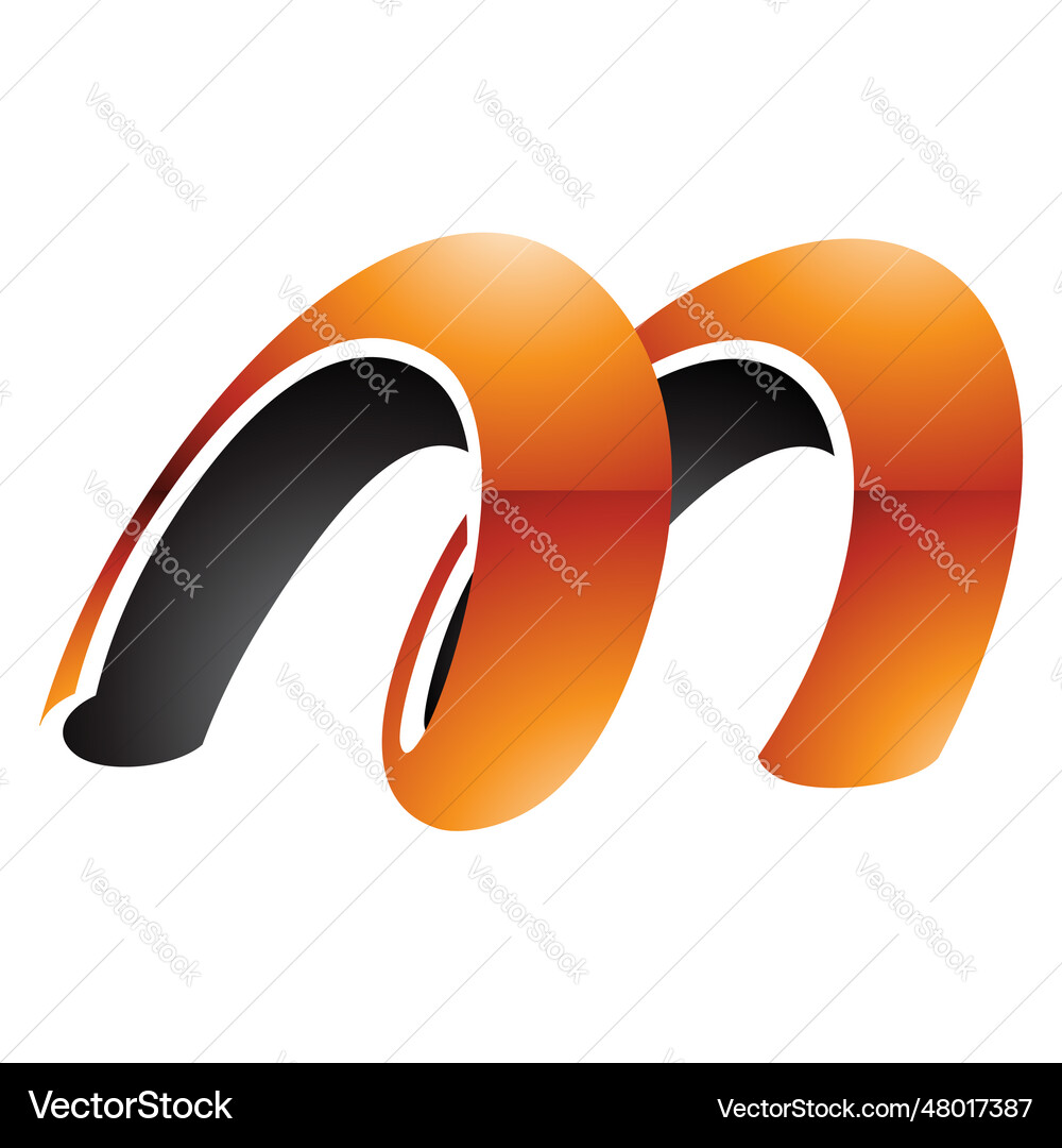 Orange and black glossy spring shaped letter m Vector Image