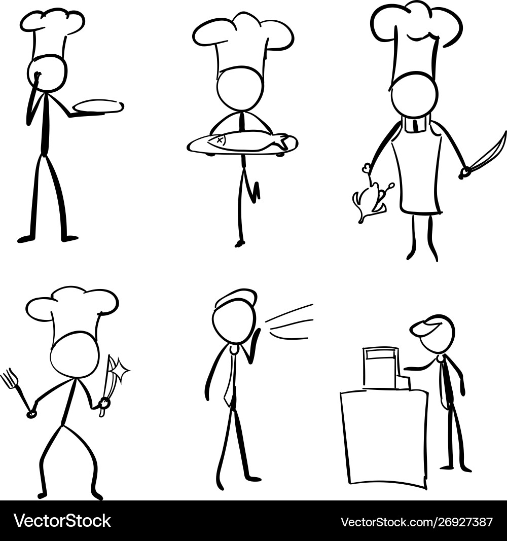 Set chef cook and present food stick Royalty Free Vector